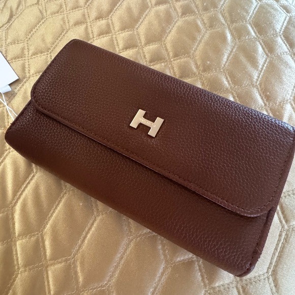 H by Halston | Bags | Halston Monogram Wallet H Logo Initial Brown Gold ...